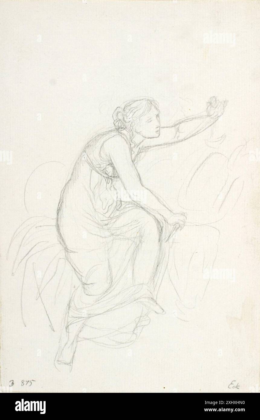 Drawing by C.W. Eckersberg showing Psyche observing the sleeping Amor ...