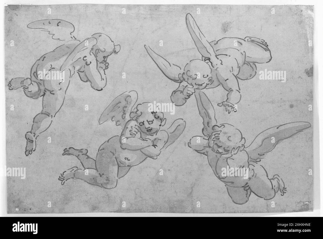 Four grieving angels Cambiaso, Luca 1527 - 1585 Drawing Genoese ...