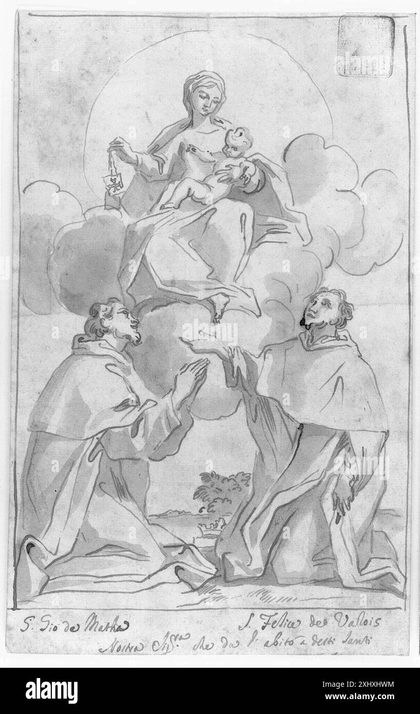 Virgin with a scapular and Child in the clouds above Sts John of Matha ...