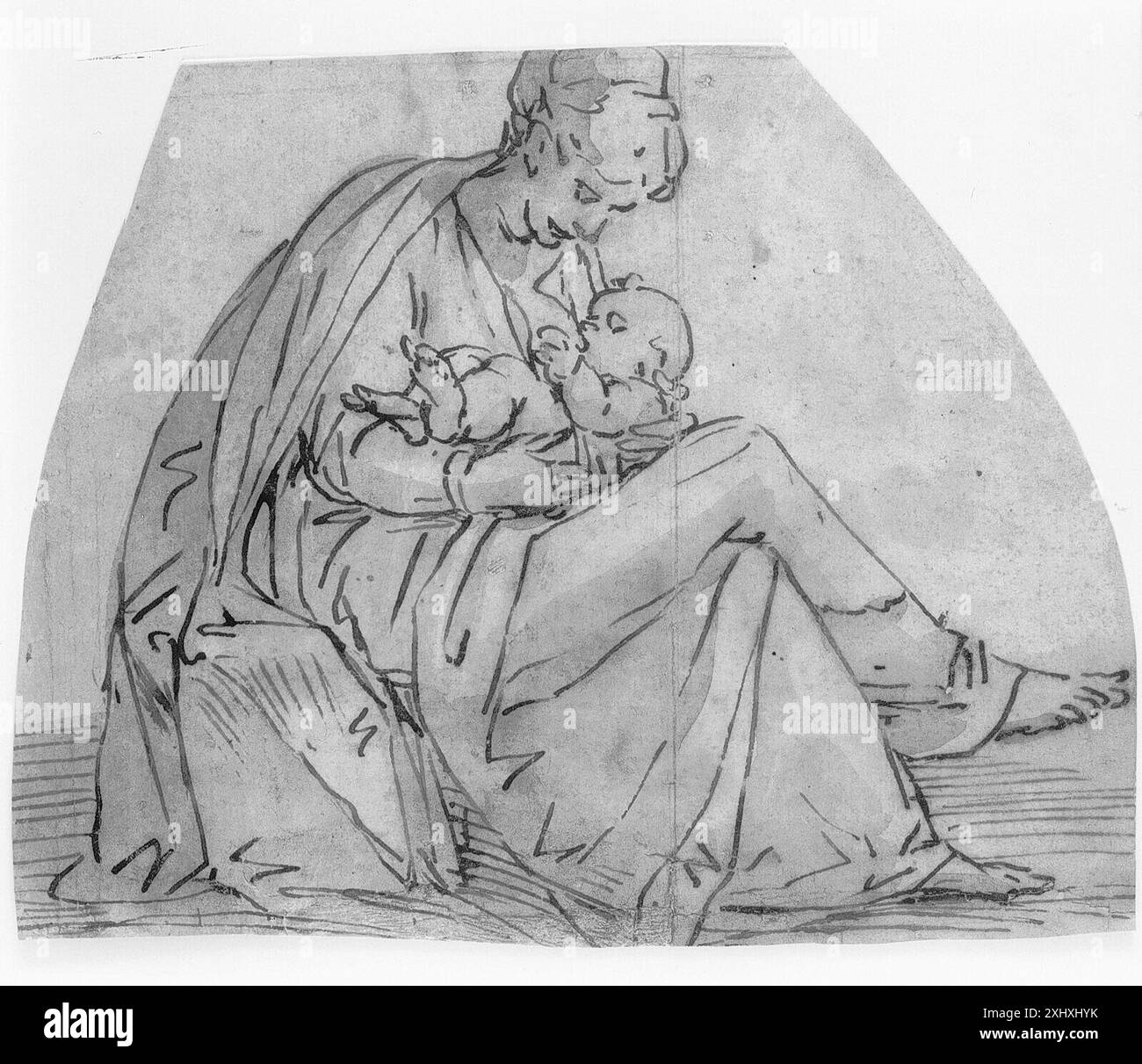 Drawing by Luca Cambiaso depicting Madonna Lactans, a seated Madonna ...