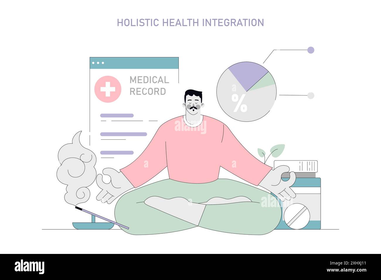 Humanistic Psychology concept. A man meditates alongside medical ...