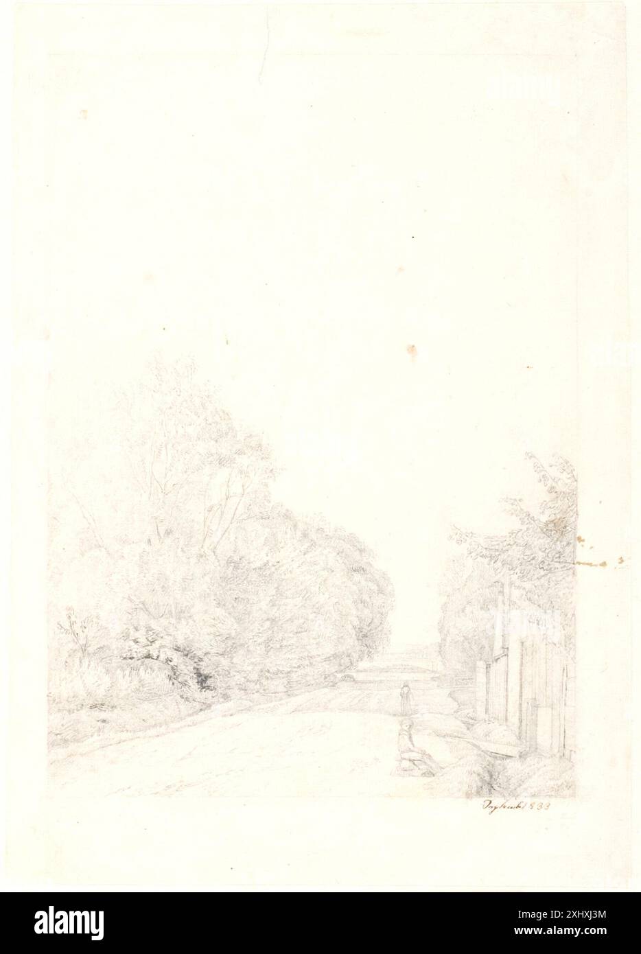 A road between gardens and houses Dreyer, Dankvart 1816 - 1852 Drawing ...