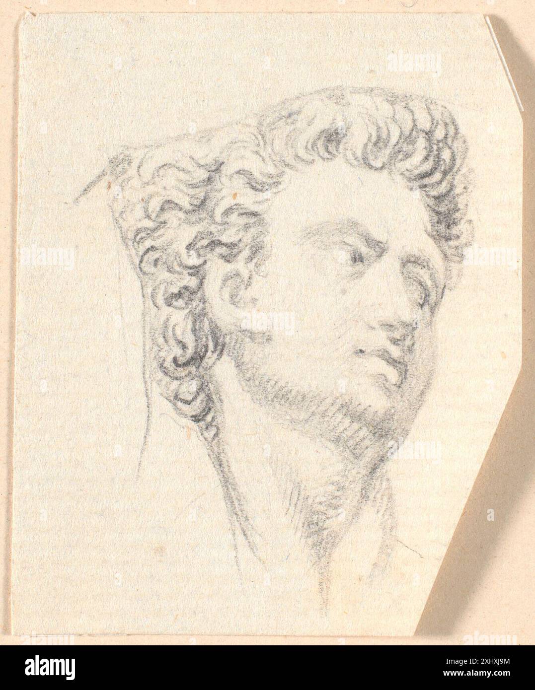 A drawing by Jens Juel depicting a man's head bent backward, focusing ...