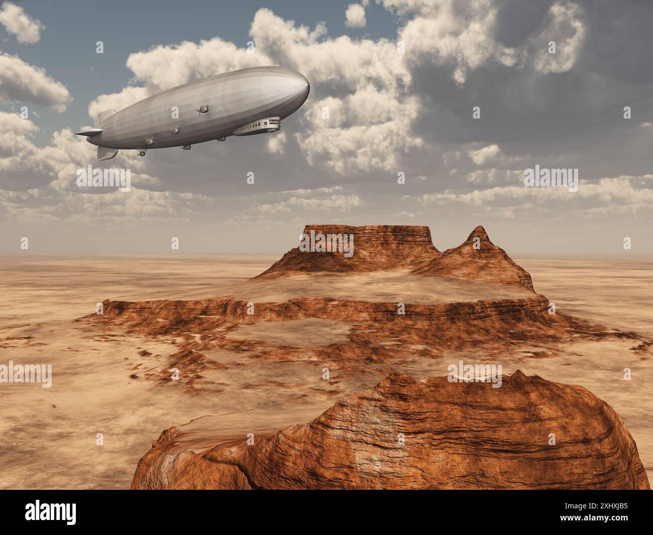 Zeppelin over a desert landscape Stock Photo - Alamy