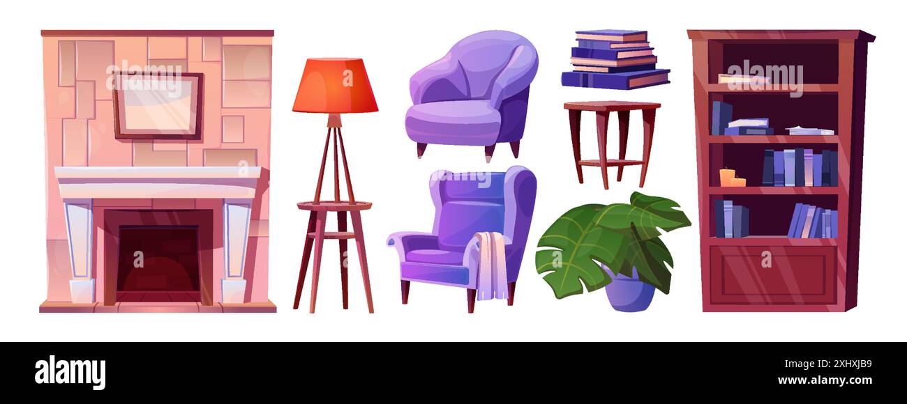 Living room furniture and interior decor. Cartoon vector illustration ...