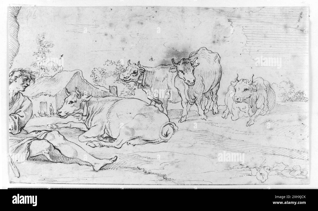 Apollo tending his herd Agellio, Giuseppe 1568 - 1650 Drawing ...