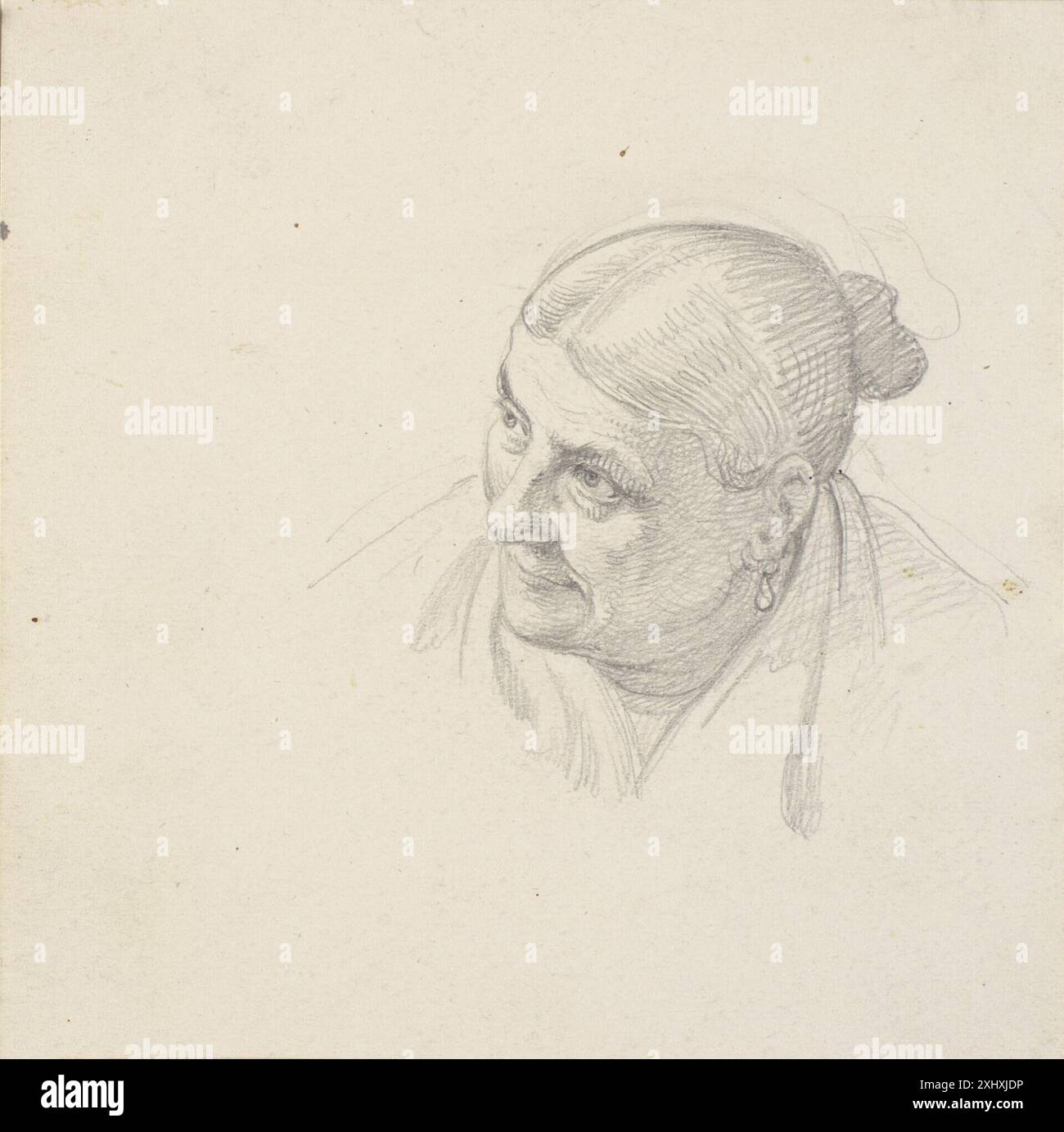 Main. Old lady Marstrand, Wilhelm 1810 - 1873 Drawing Hoved. Gammel ...