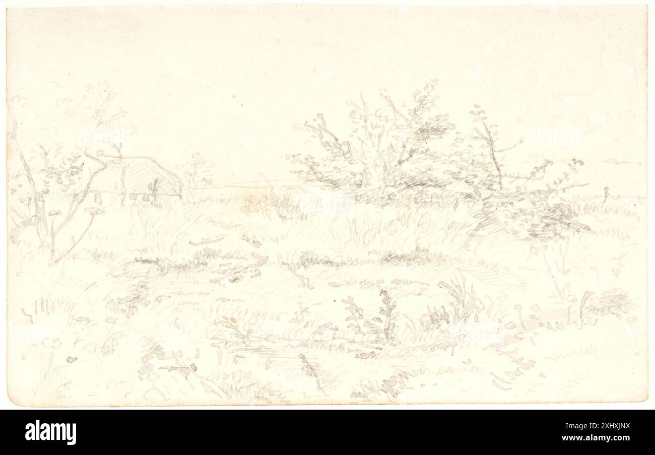 Landscape with a dear and shrubs, in the background t.v. a house Dreyer ...