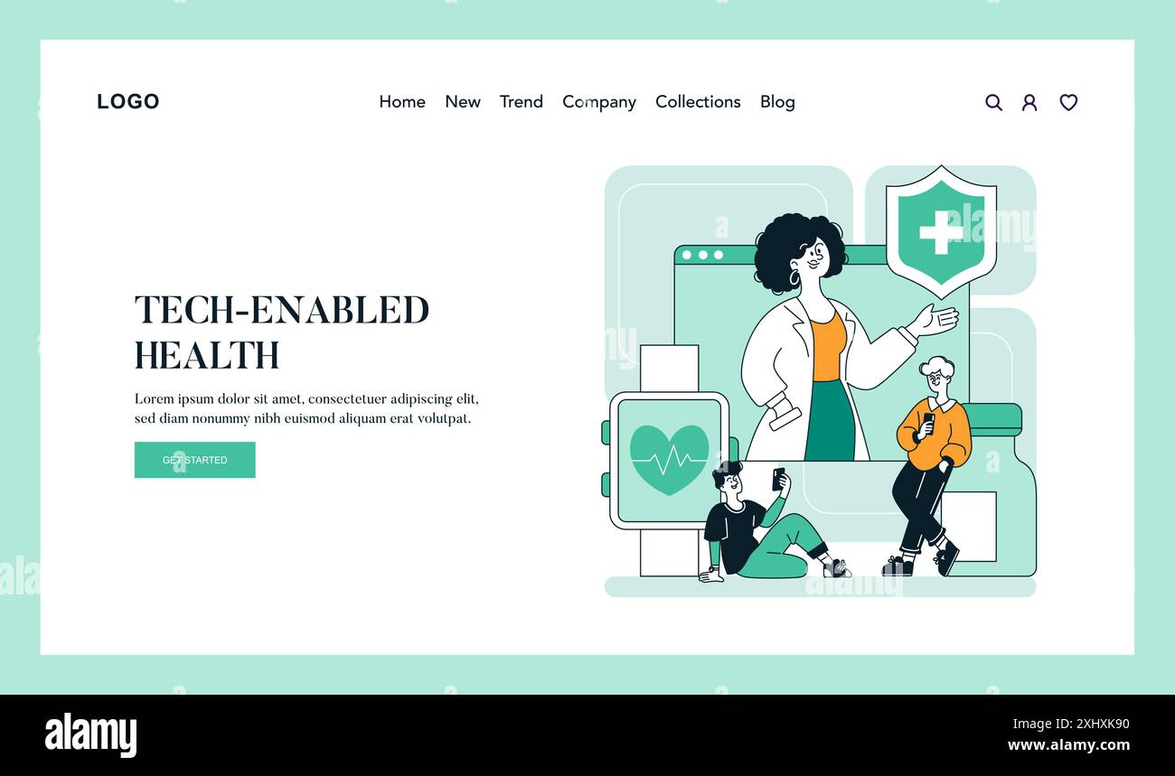 Digital healthcare illustration. A woman presents a protective health ...