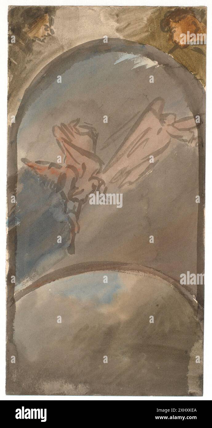 Watercolour and drawing by Karl Isakson showing two angels blowing ...