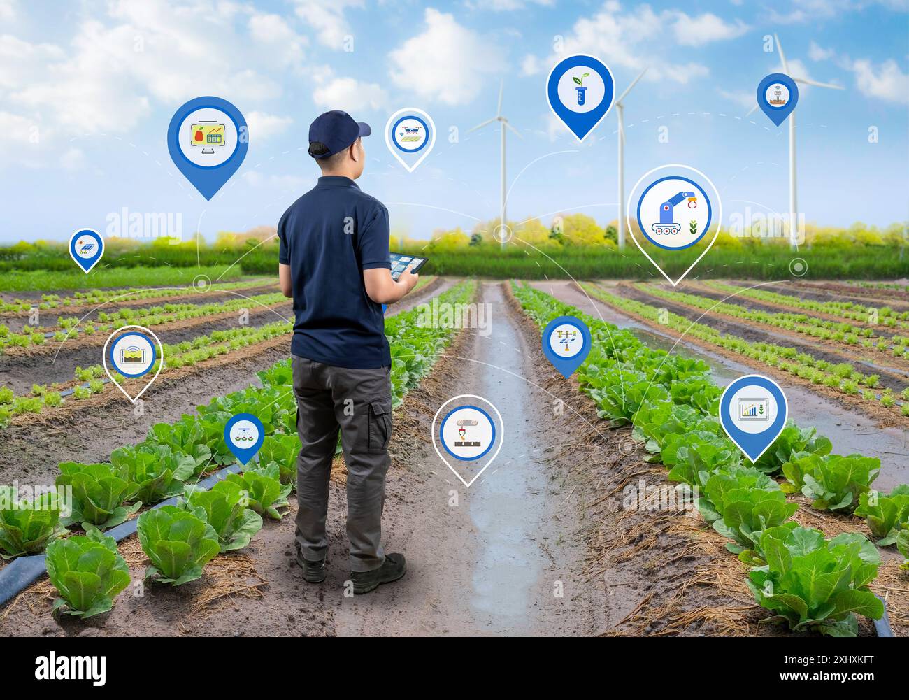 Agriculture technology concept with smart farm connect to digital ...