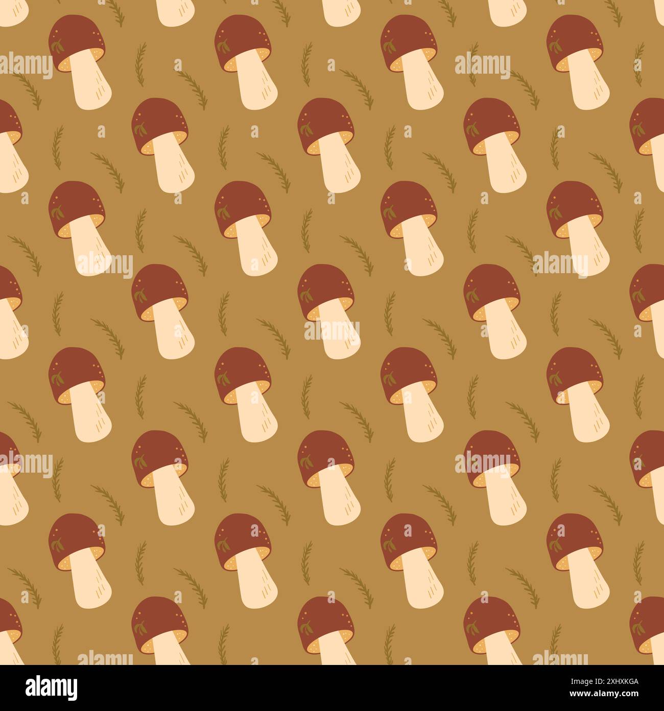Cep seamless pattern. Edible mushrooms endless background. Vector hand ...
