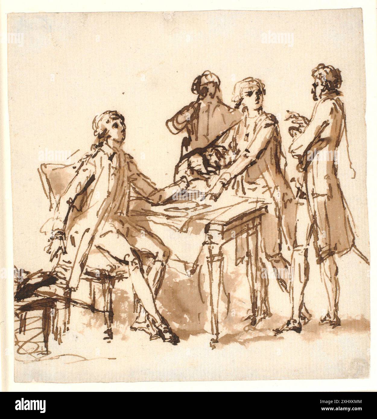 Four men about a table discussing a project Høyer, Cornelius 1741 ...