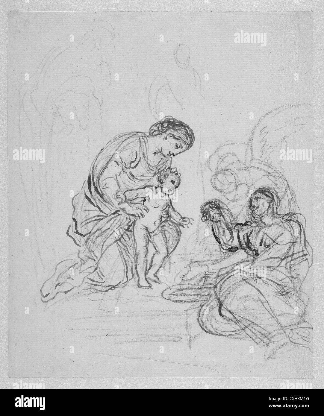 The Virgin and Child with a kneeling female saint and three loosely ...