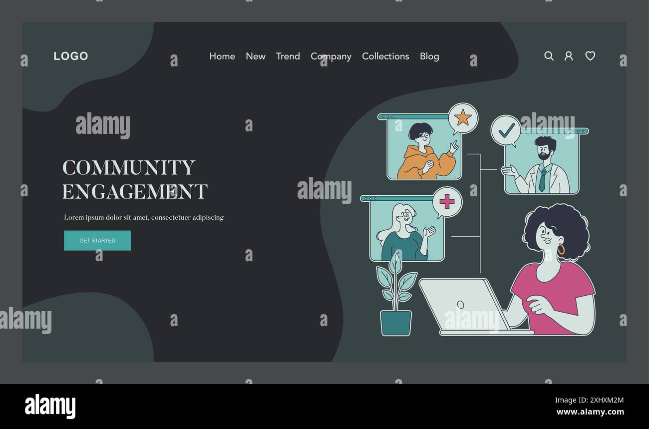 Community Engagement concept. Virtual collaboration through online ...