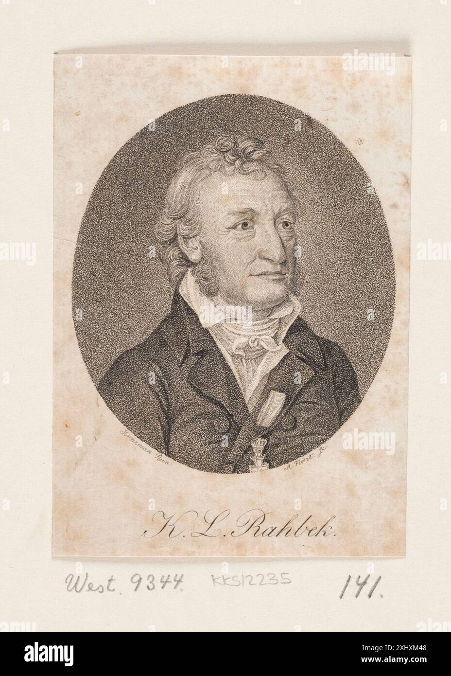 Copper engraving by Andreas Flint depicting K.L. Rahbek, showing facial ...