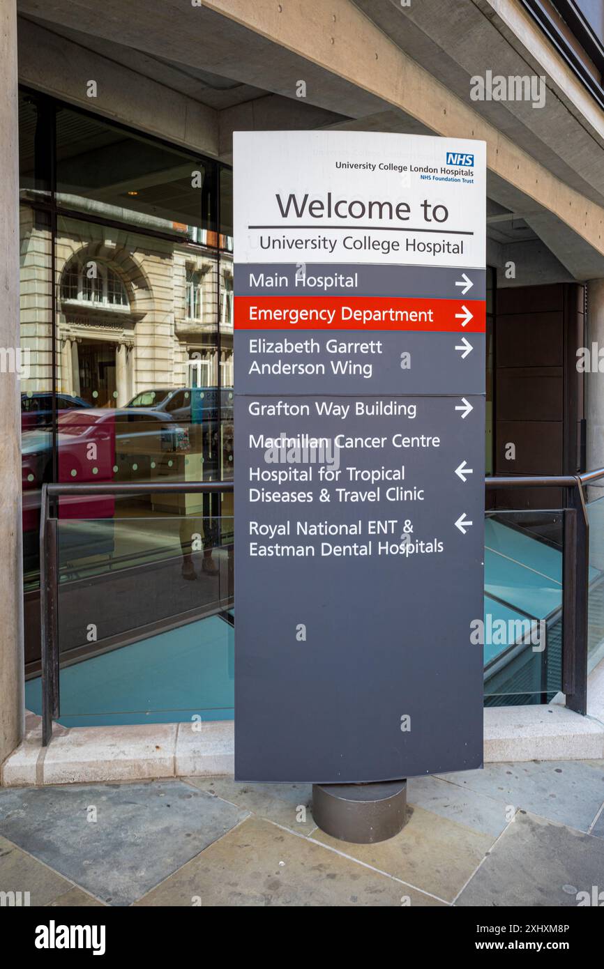 University College Hospital London - UCH London. Sign at the entrance ...