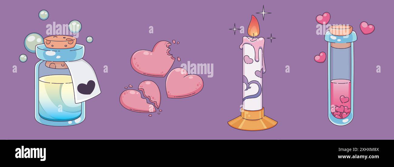 Love spell assets set isolated on background. Contemporary vector ...