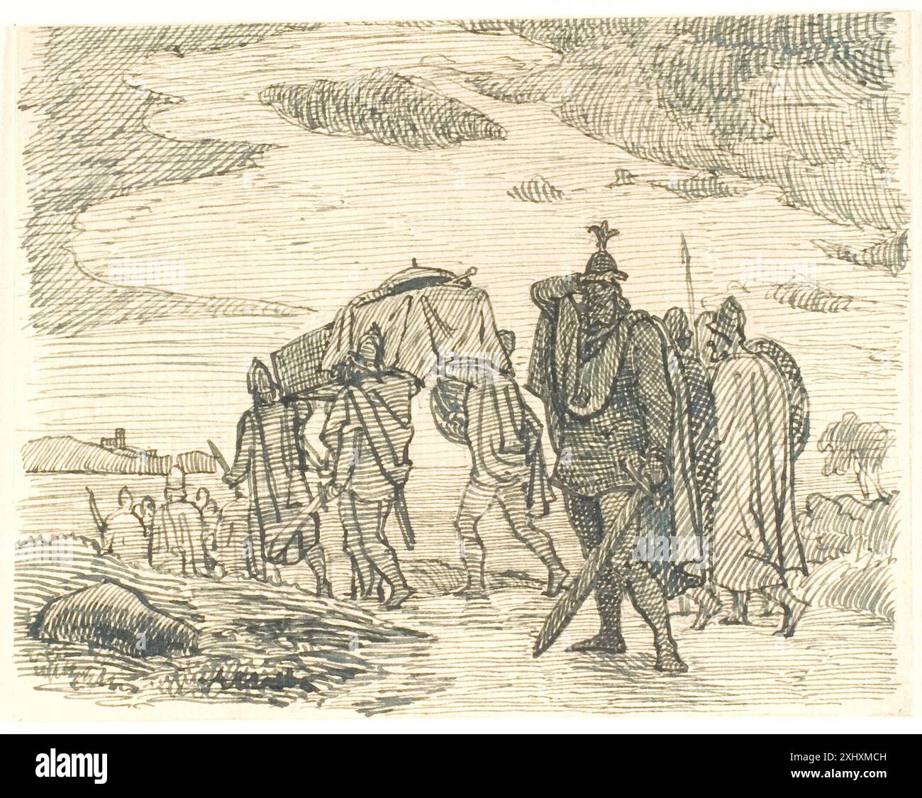 Drawing by Lorenz Frølich showing a study for Marsk Stig's funeral ...