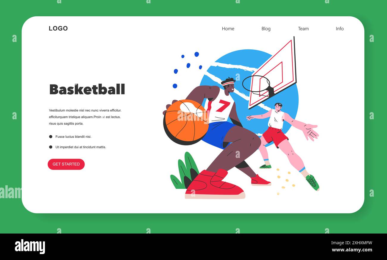Basketball match concept. Players in action on a vibrant website banner ...
