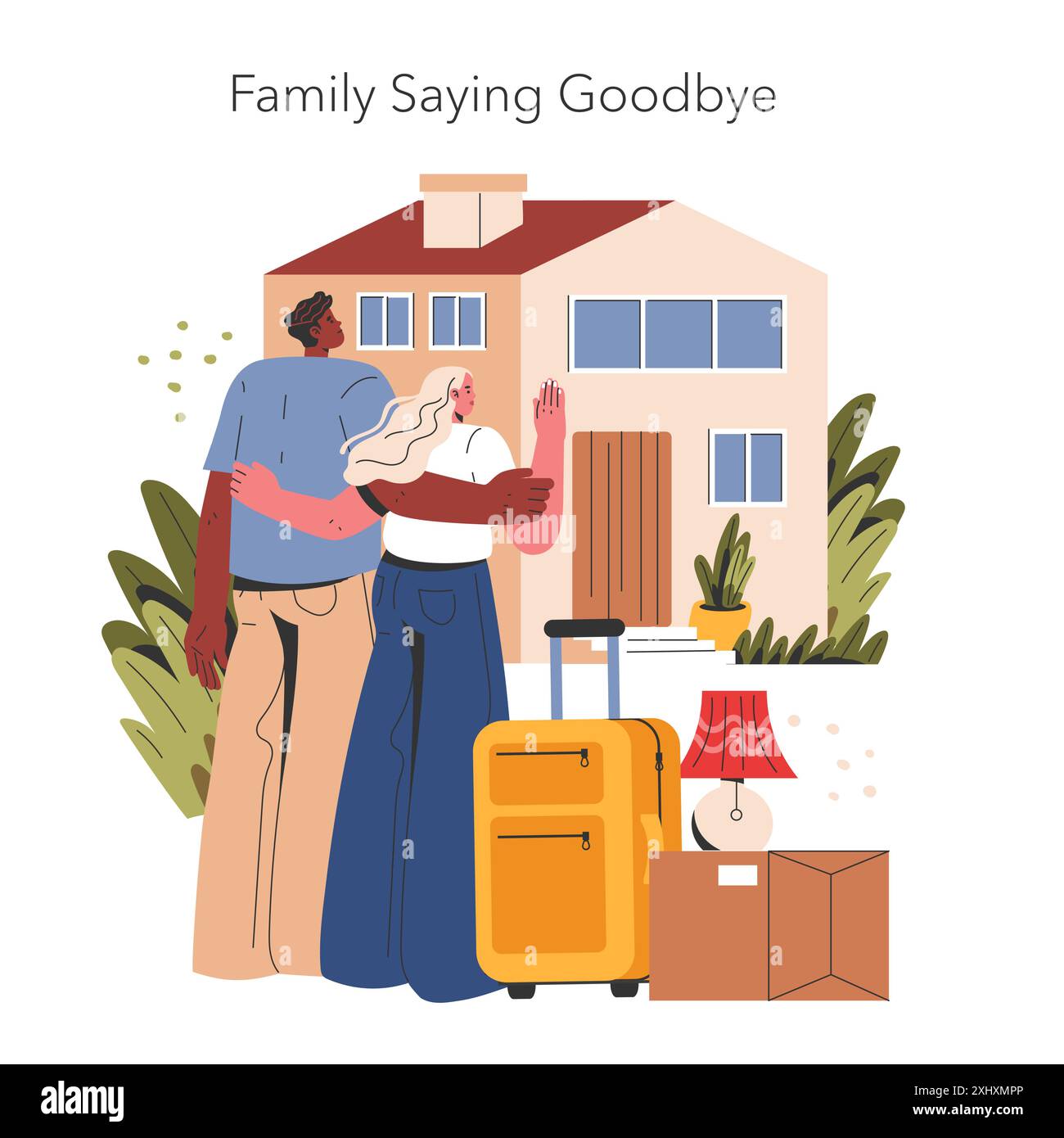 Moving house concept. An emotional moment as a family bids farewell ...