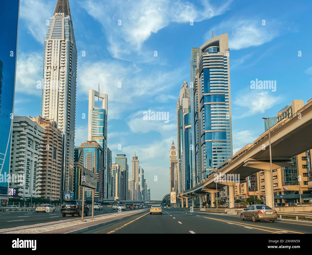 Dubai city - view of the iconic Dubai landmarks and Sheikh Zayed road ...