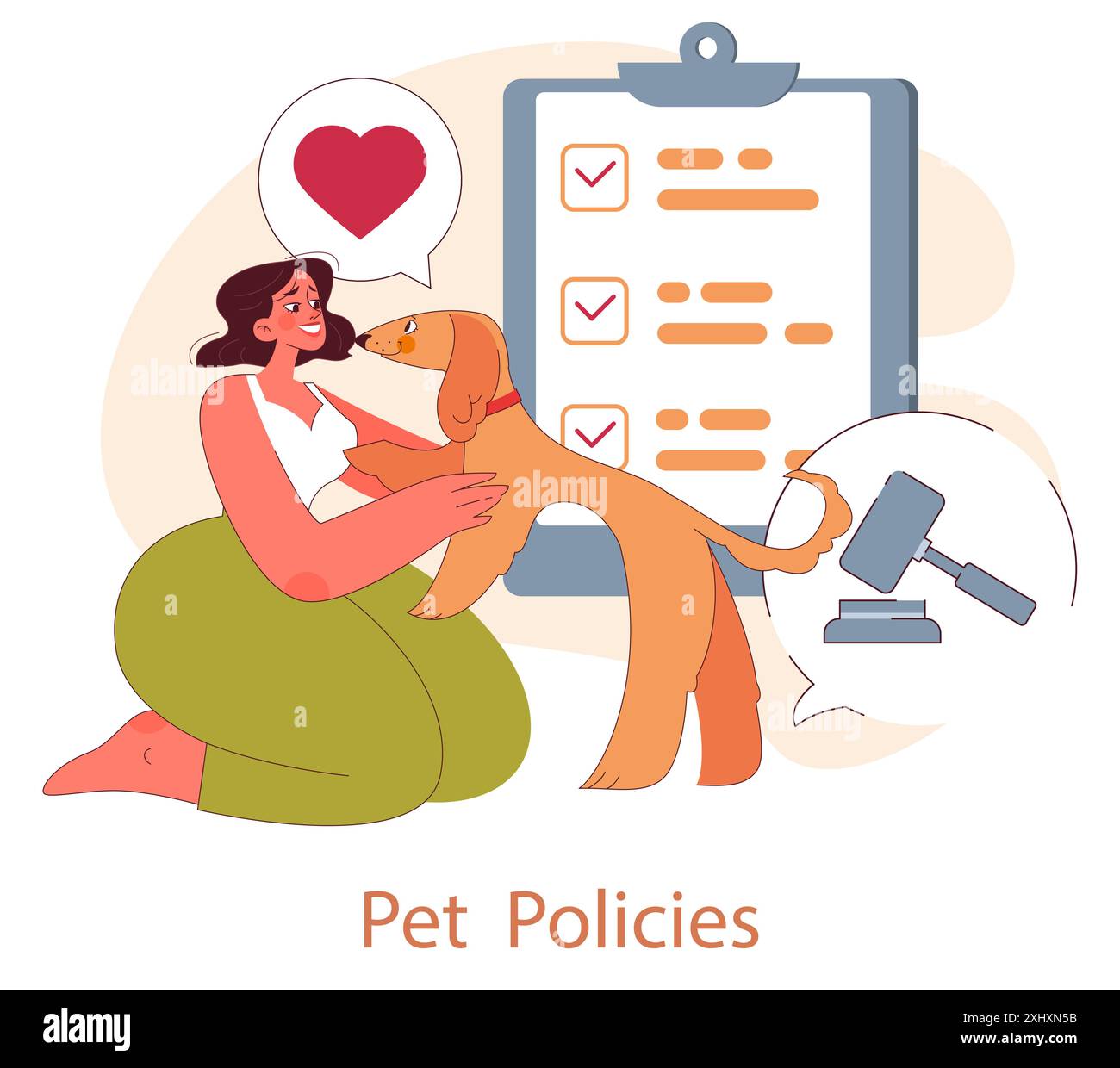 Pet Friendly Space concept. A woman affectionately pets her dog ...