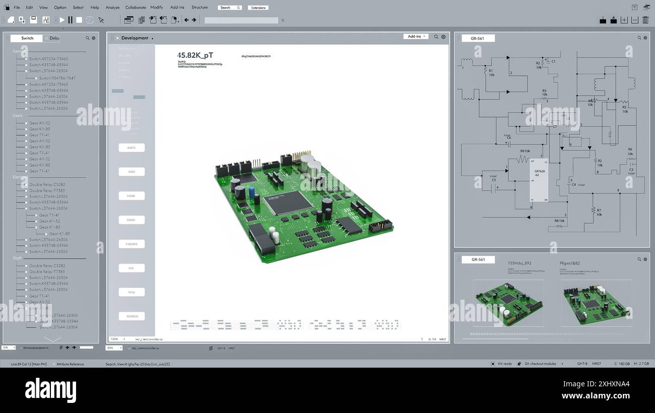Light Interface Mockup of Professional CAD Computer Software With Digital Model of Circuit Board ...