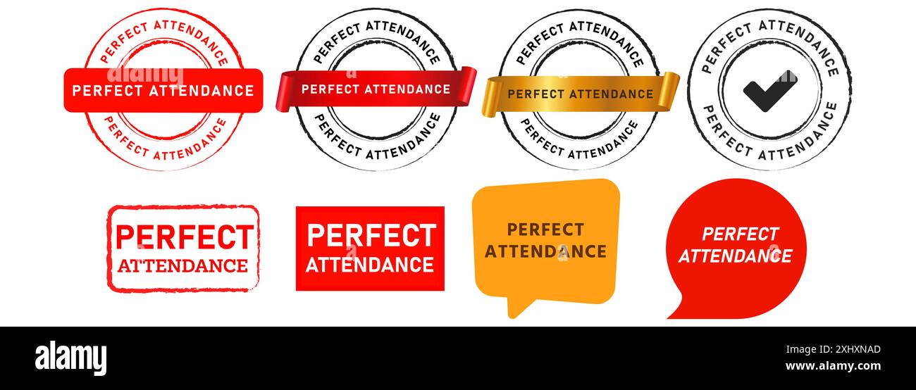 perfect attendance stamp seal badge labels ticker sign for excellent ...