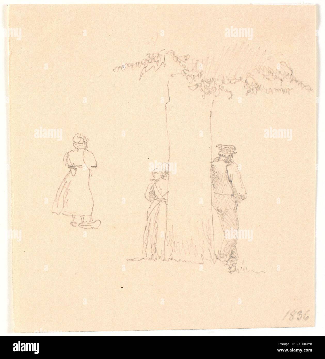Man and two wives standing by a tree Købke, Christen 1810 - 1848 ...