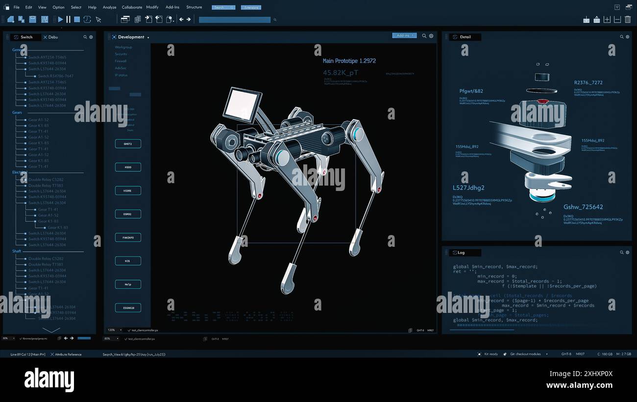 Dark Interface Mockup of Professional CAD Computer Software With 3D Model Of Programmable Robot ...
