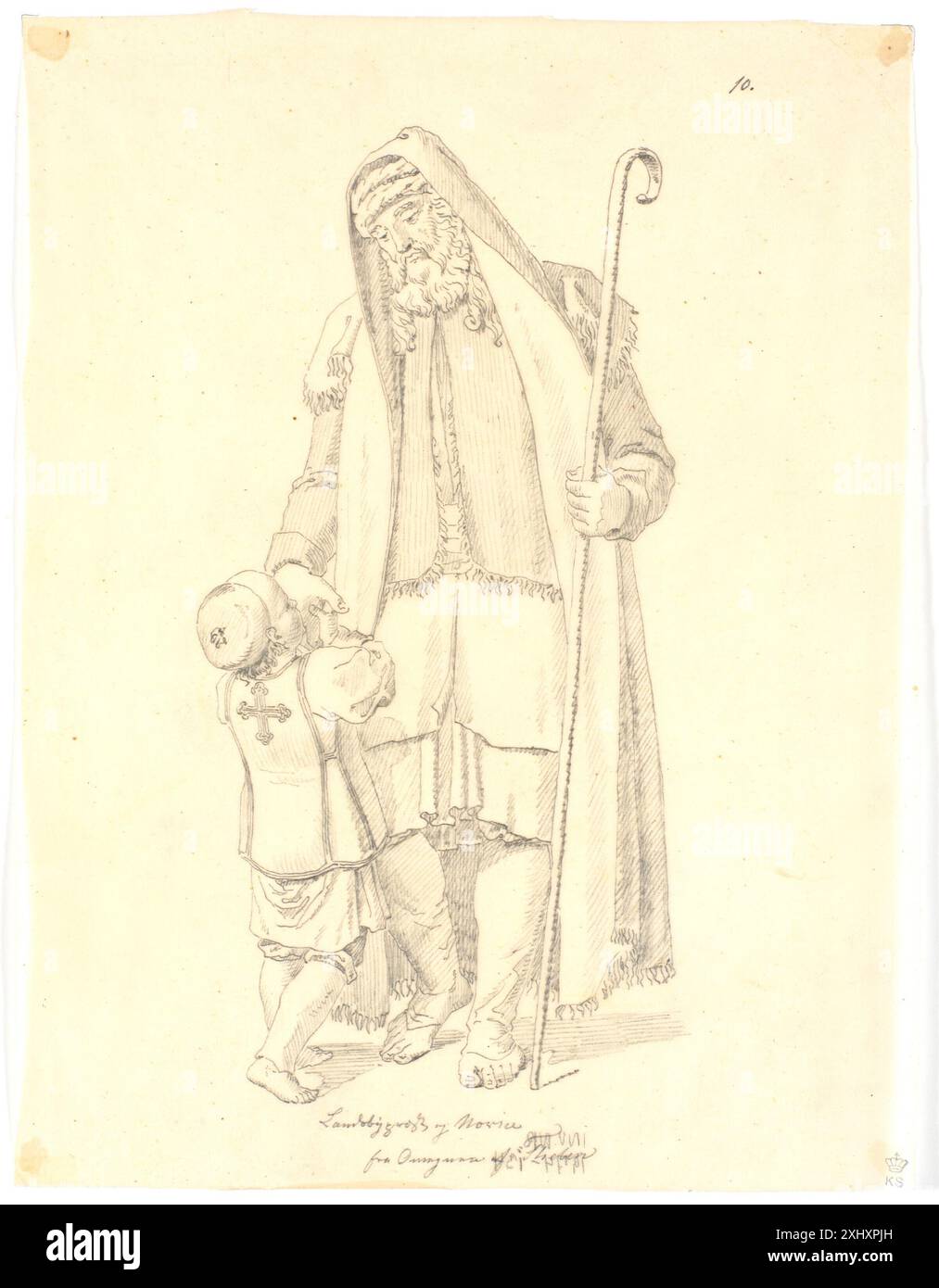 Drawing by Martinus Rørbye showing a village priest and a novice from ...