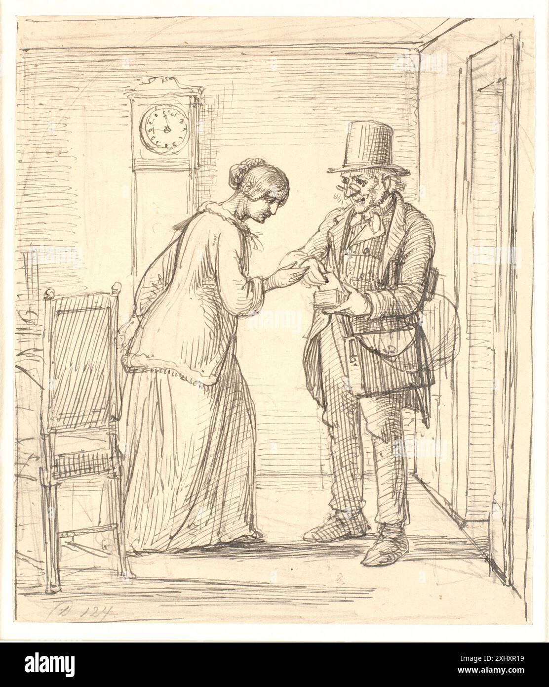 Drawing by Wilhelm Marstrand showing a young lady receiving a letter ...