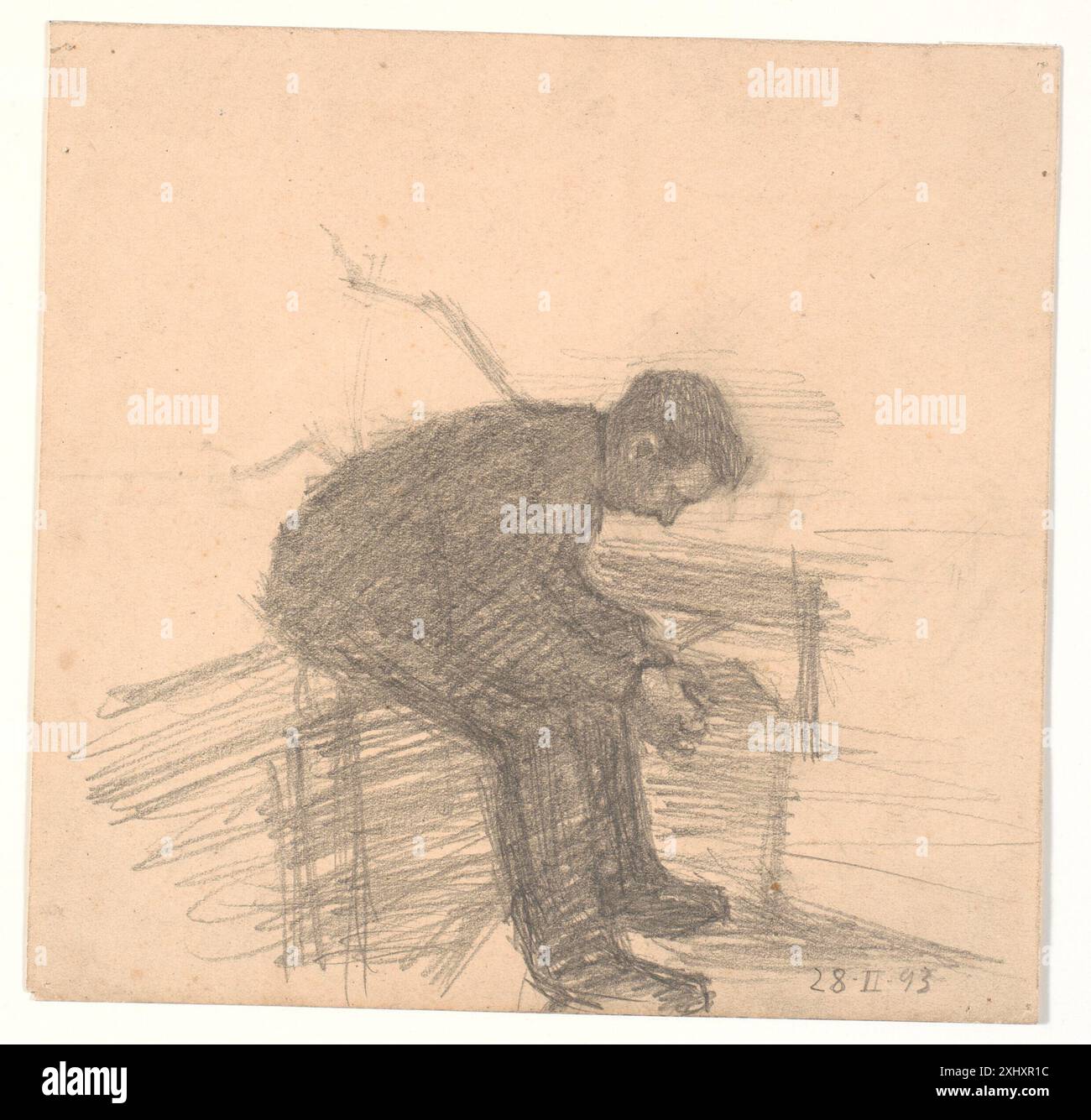 A drawing by Niels Bjerre depicting a man sitting with folded hands ...