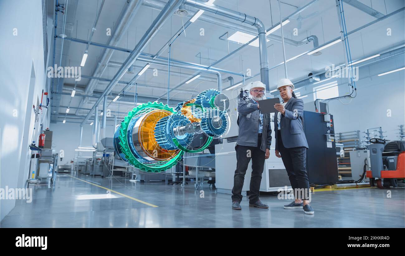 Factory Digitalization: Two Industrial Engineers Use Tablet Computer ...