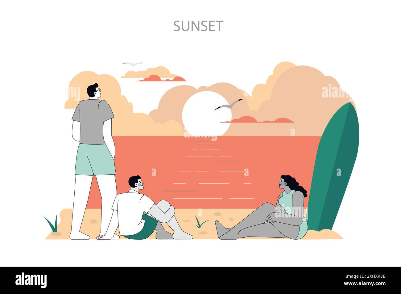Group people enjoying sunset Stock Vector Images - Alamy
