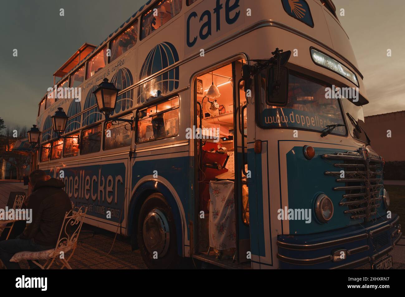 Evening at the Doppellecker double-decker bus cafe during it's stay in ...