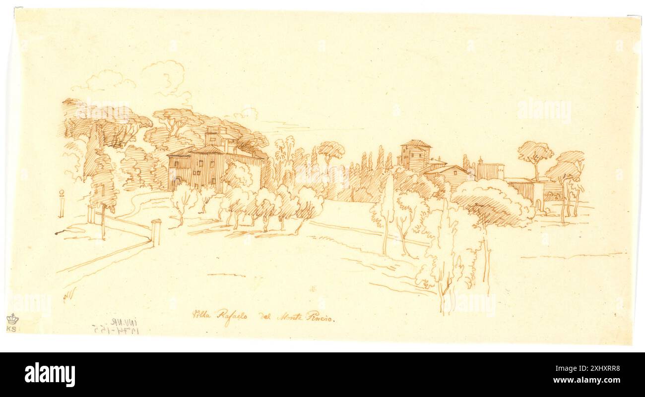 Drawing by Martinus Rørbye depicting Villa Rafaelo del Monte on Pincio ...
