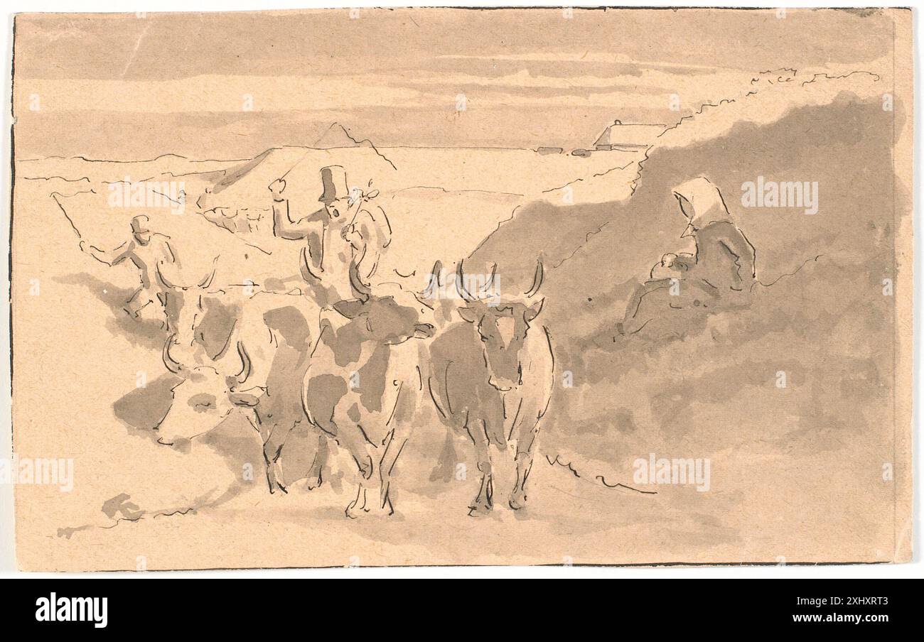 Drawing depicting an operating stud in a hollow road by Hans Smidth ...