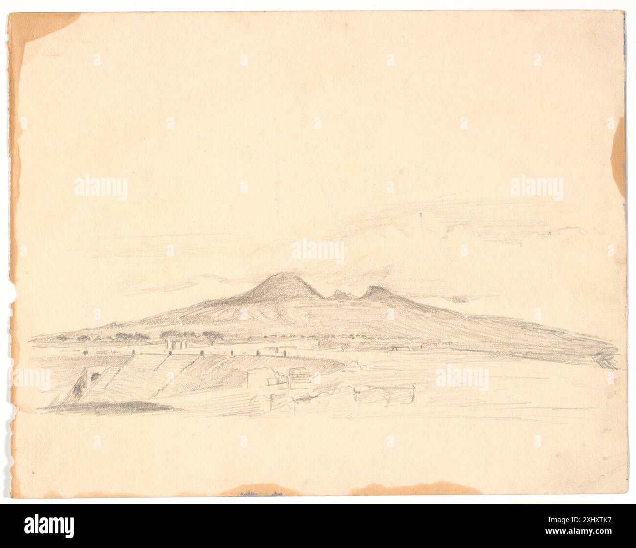 Drawing by L.A. Ring showing Mount Vesuvius with the amphitheater of ...