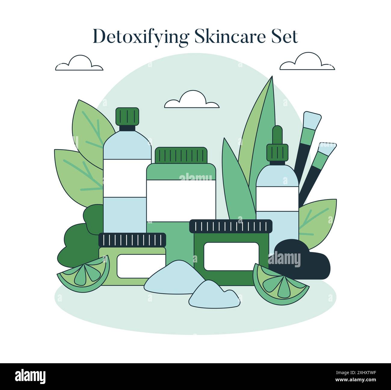 Detoxifying Skincare Toolkit concept. A refreshing collection of facial ...