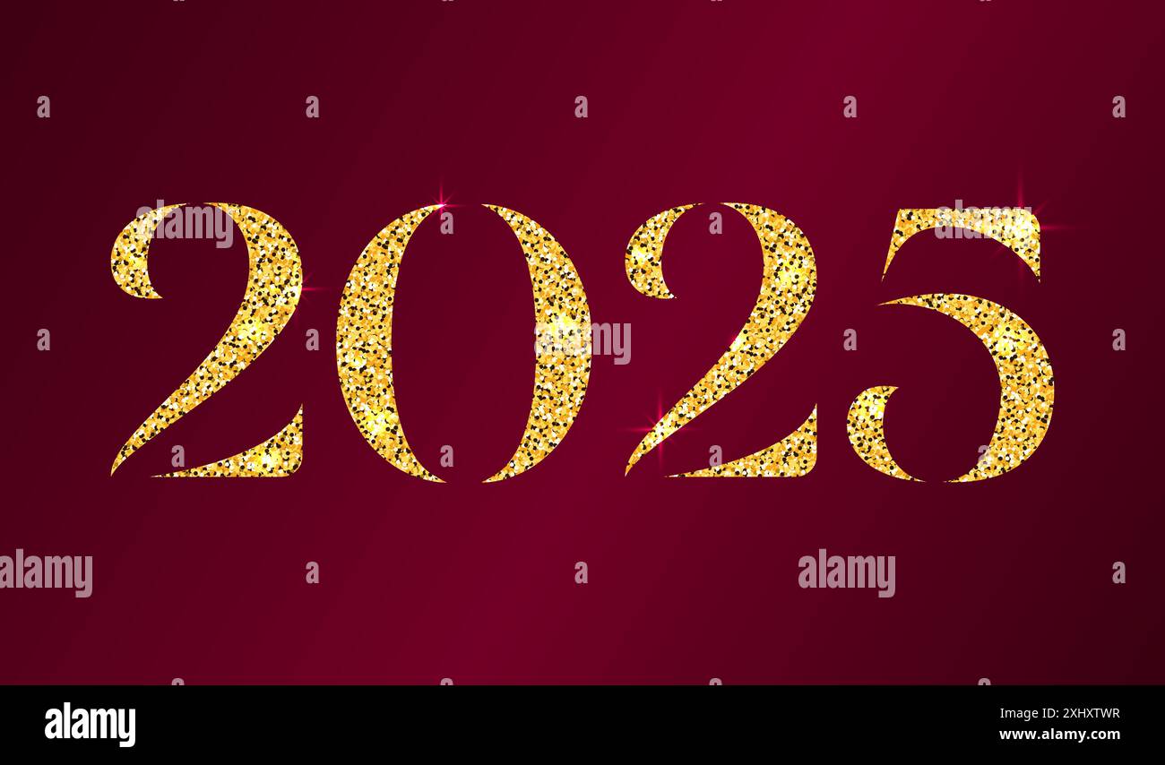 Golden glitter 2025 number. Shiny elegant 2025 glowing digits isolated ...