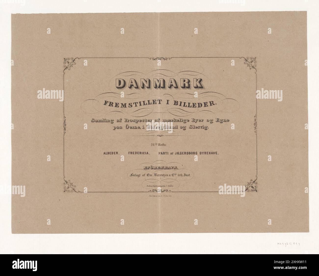 A lithograph showing the title page for the 21st booklet of 'Denmark ...