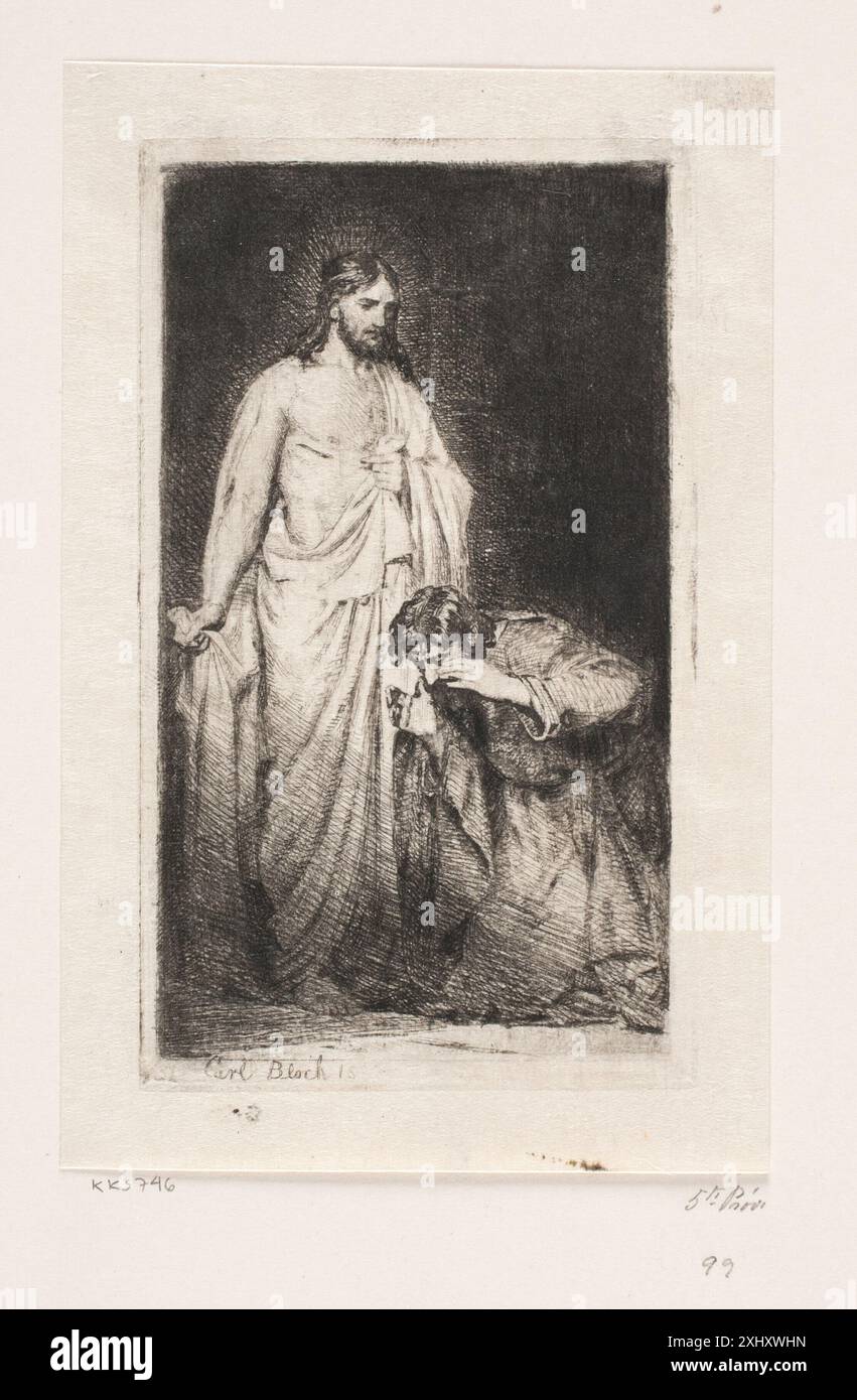 Etching by Carl Bloch (1834–1890) showing Christ with the unbelieving ...
