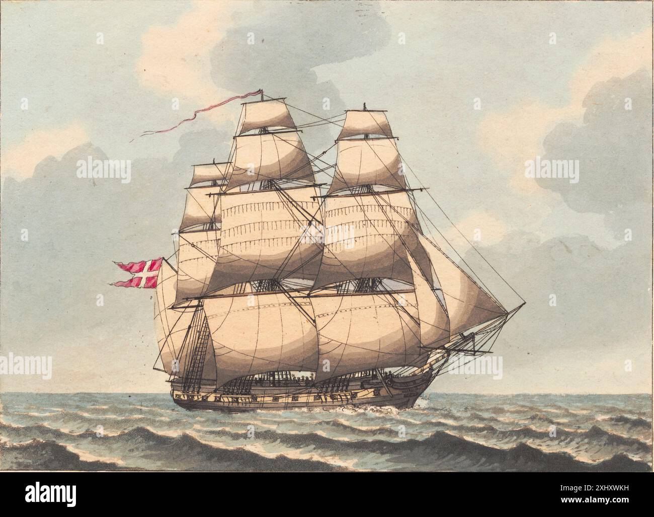 A Danish frigate, to see in shelter, with side wind Truslew, Niels 1762 ...