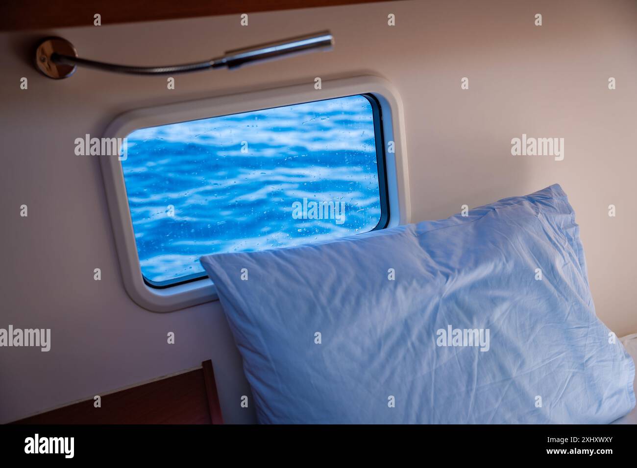 Yacht boat interior. Sailing yacht interior with window and bed Stock ...