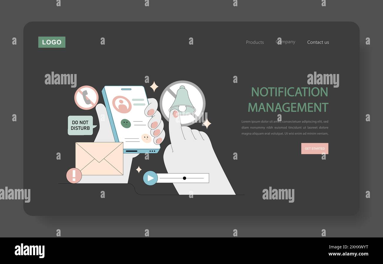 Digital Detox concept. An illustration of a hand managing smartphone notifications to encourage ...