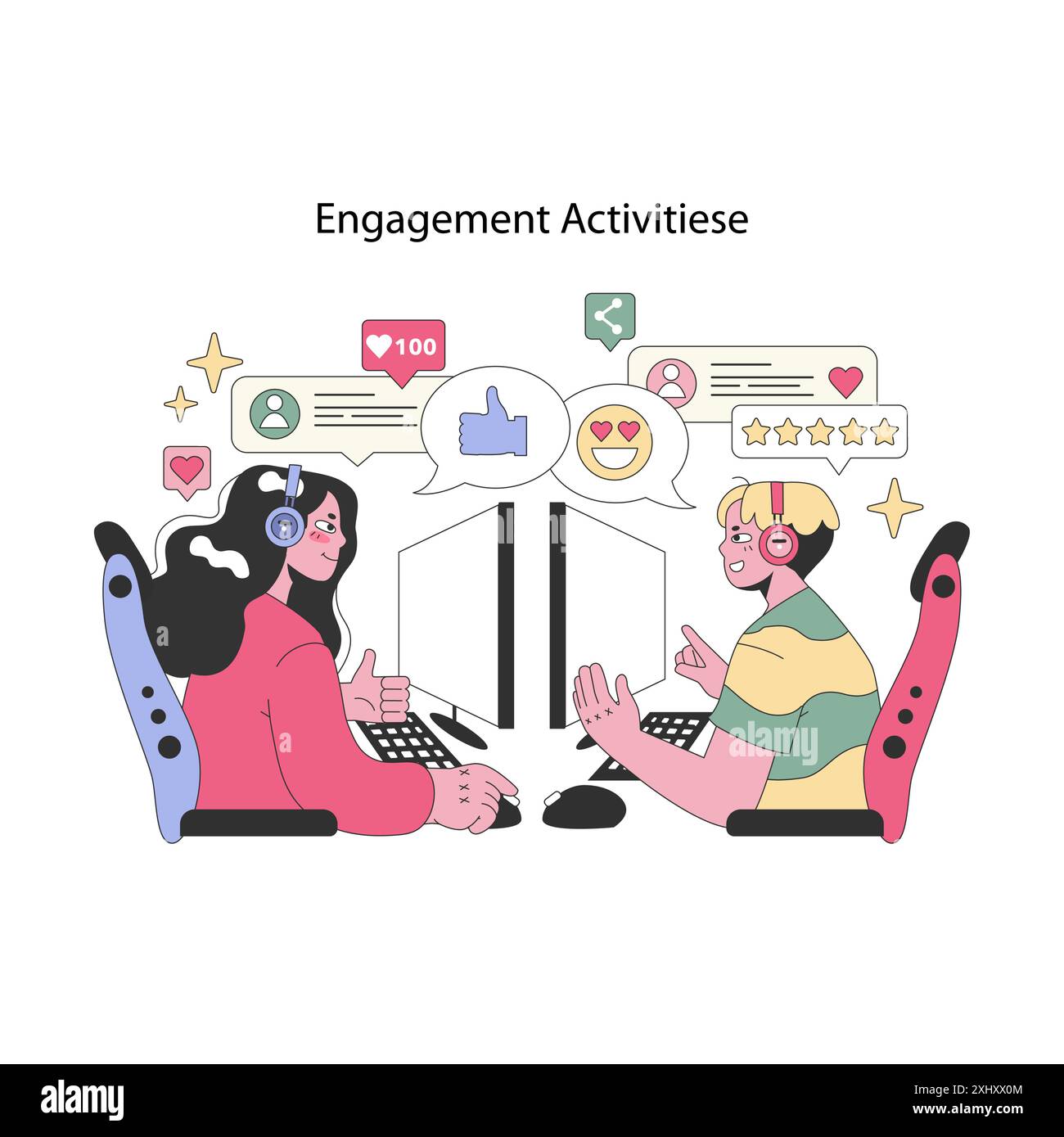 Social Influencers concept. Digital content creators engage with their ...