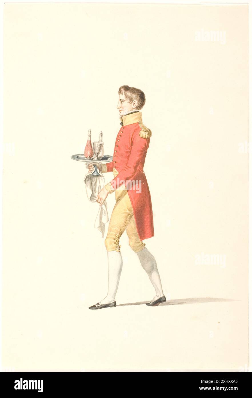 Watercolor drawing by Johannes Senn depicting a royal lakaj holding a ...