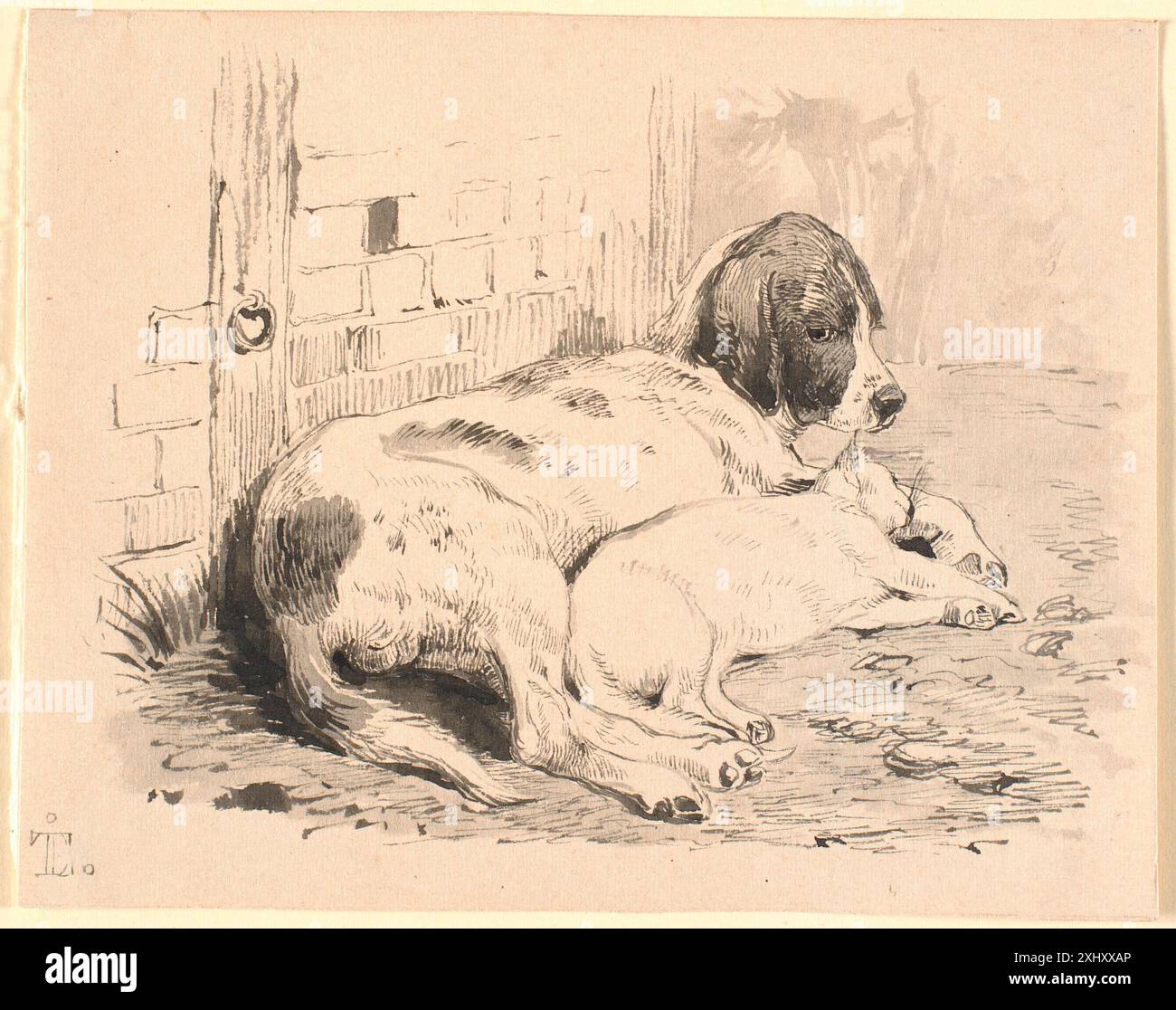 The two friends Lundbye, Johan Thomas 1818 - 1848 Drawing De to venner ...